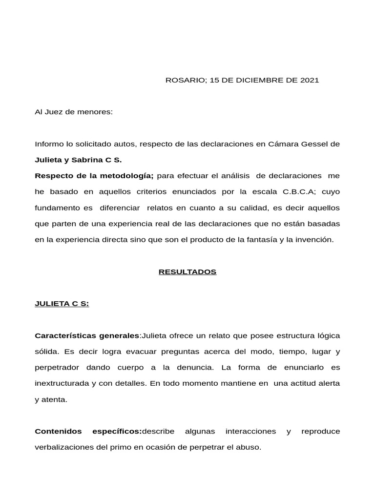 Análisis de Declaraciones en Cámara Gessel | PDF | Memoria | Ciencias ...