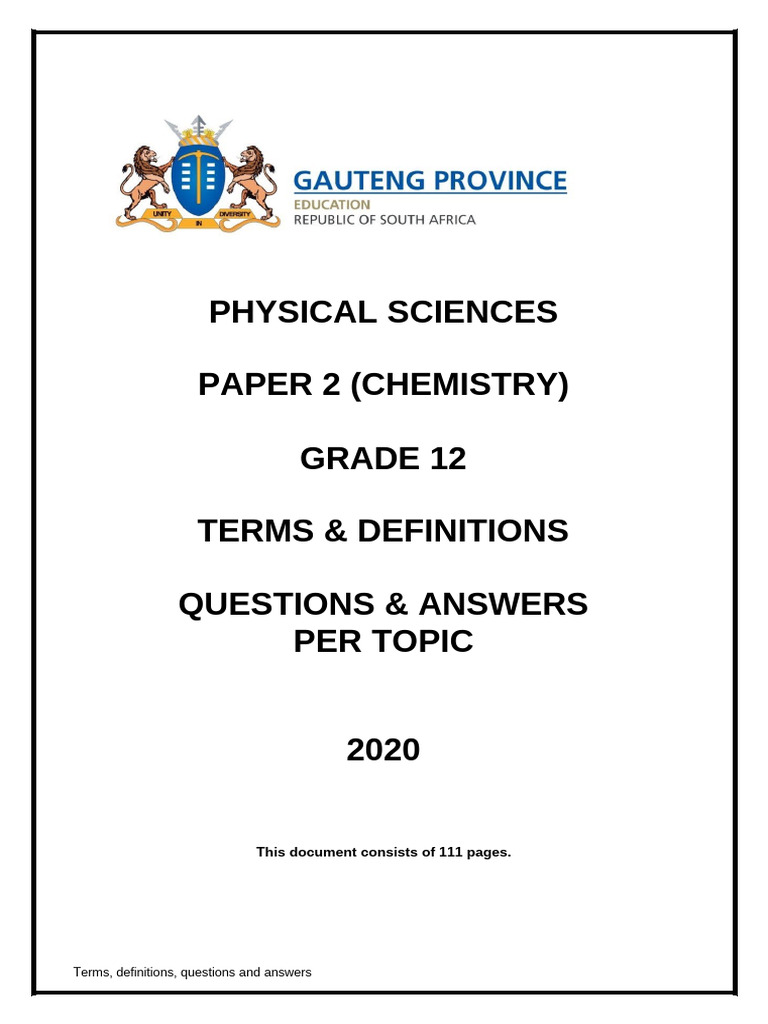 2020 PhySci GR 12 P2 Terms Definitions Questions - Answers ENG | PDF | Acid | Reaction Rate