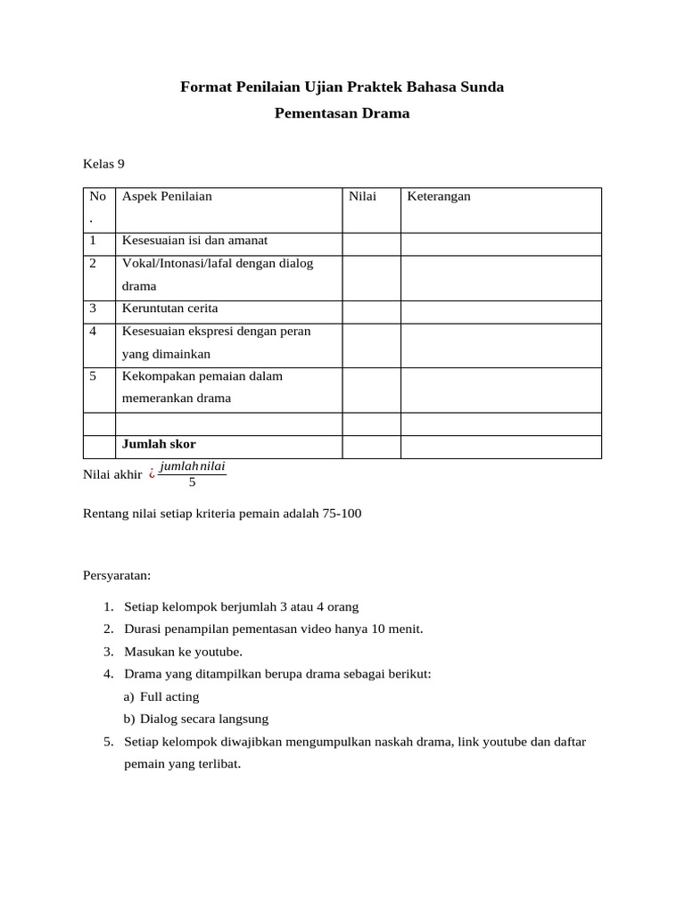 Format Penilaian Ujian Praktek Bahasa Sunda | PDF