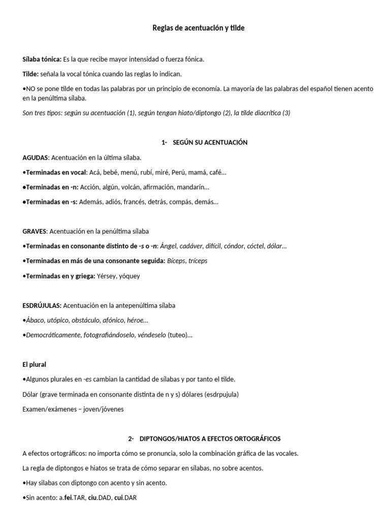 Reglas de Acentuación y Tilde Resumen | PDF | Morfología Lingüística ...