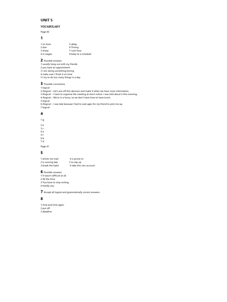 Unit 5 Workbook Answer Key | PDF