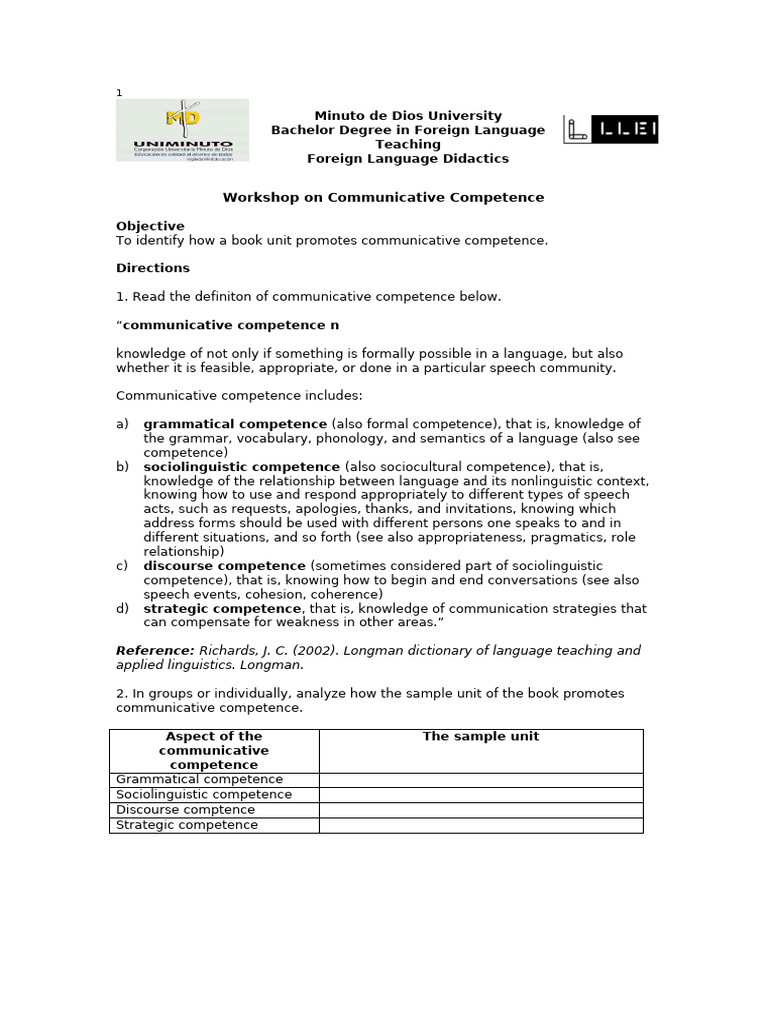 Workshop On Communicative Competence | PDF