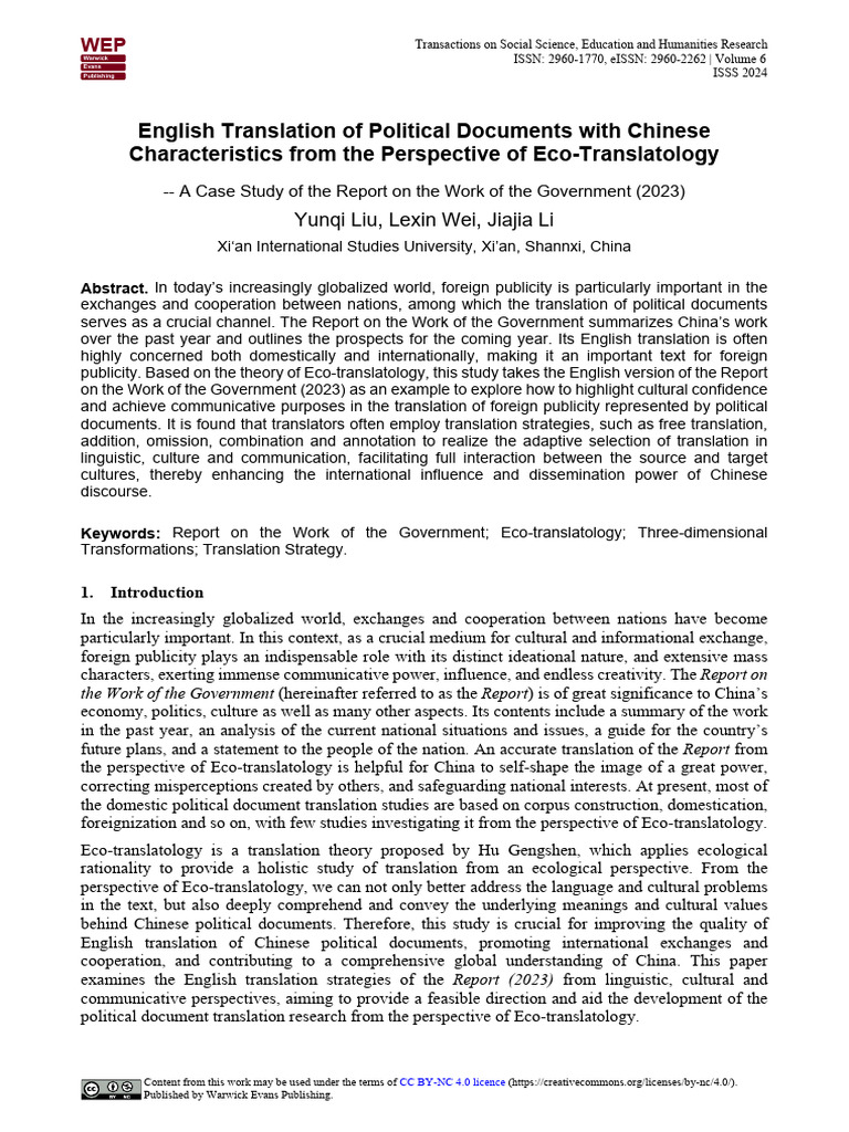 Eco-Translatology in Political Document Translation | PDF ...