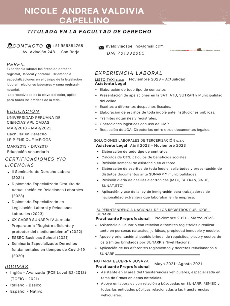 CV2025 Nicole Valdivia | PDF | Derecho laboral