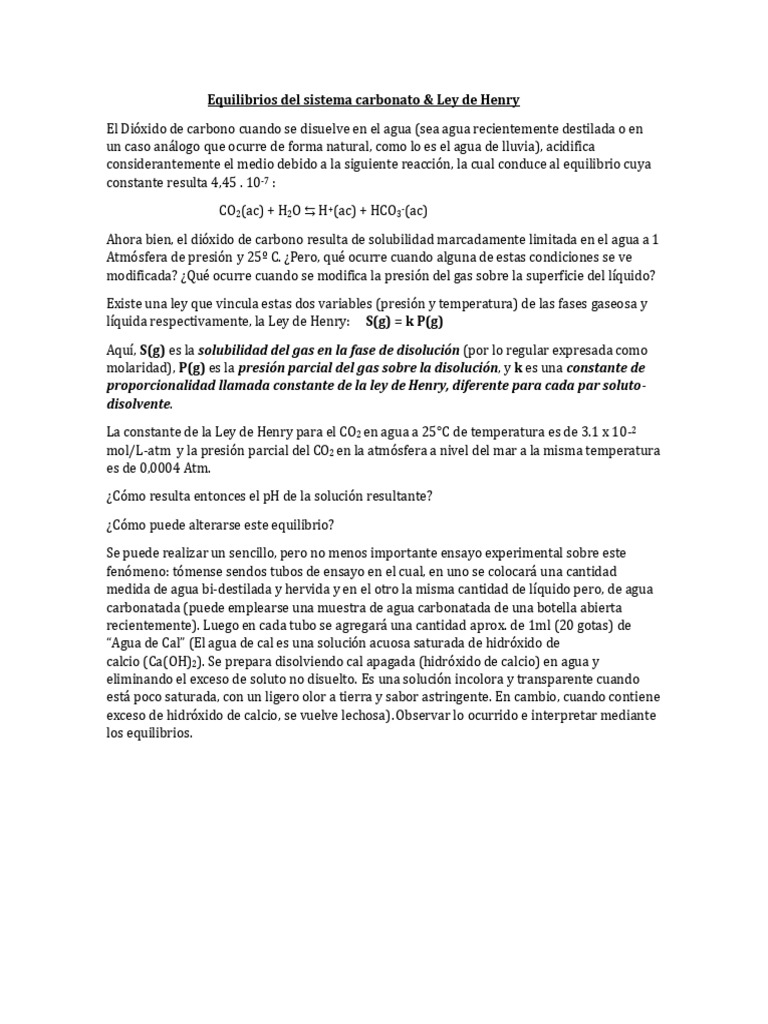 Equilíbrios CO2 Y H20 | PDF | Solubilidad | Dióxido de carbono