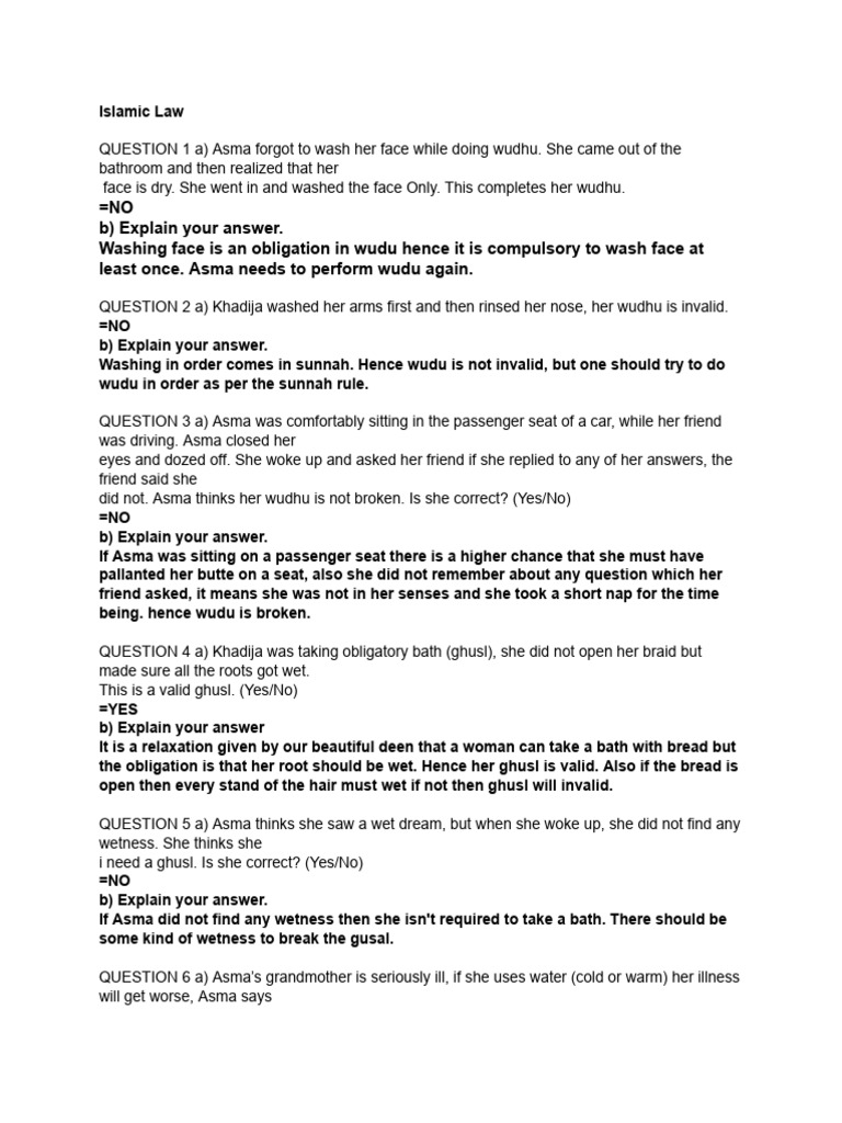 Islamic Law Exam APY1 | PDF | Islamic Jurisprudence | Semitic Words And Phrases