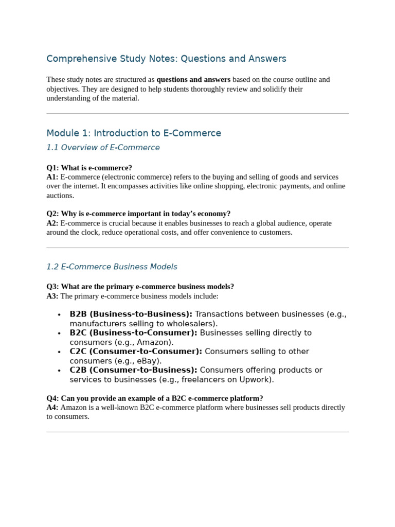 e-commerce study note | PDF | E Commerce | Web Development