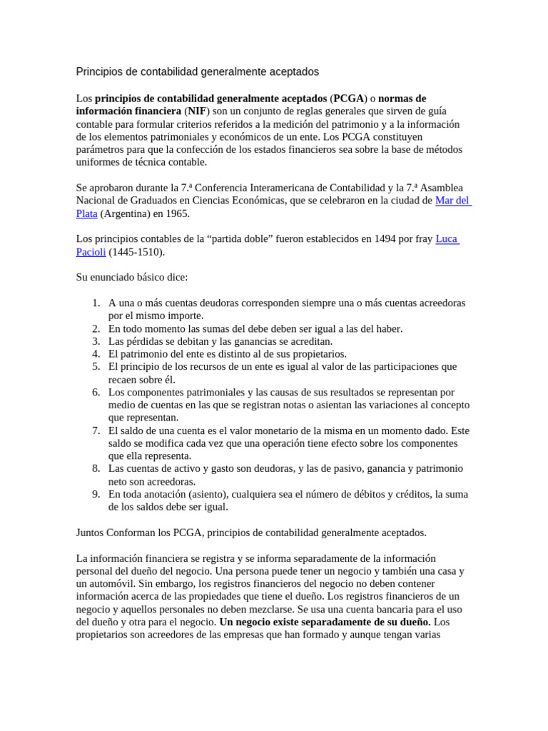 Principios de Contabilidad Generalmente Aceptados | PDF | Contabilidad ...