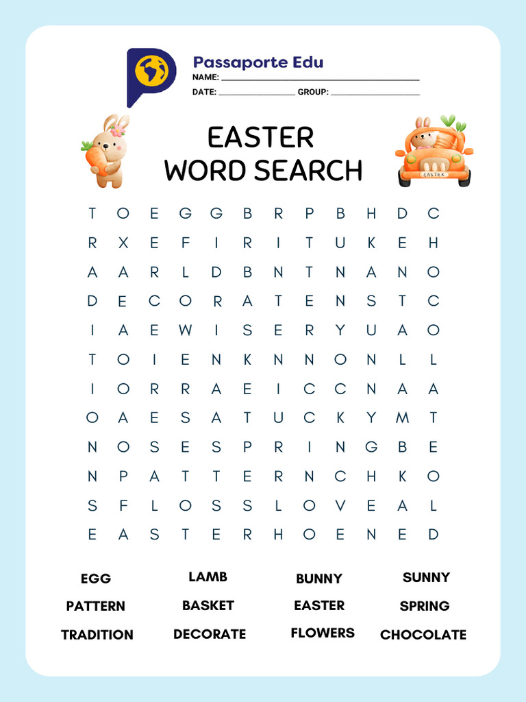 Easter Word Search Worksheet in Blue Cute Style - 20250415 - 105538 ...