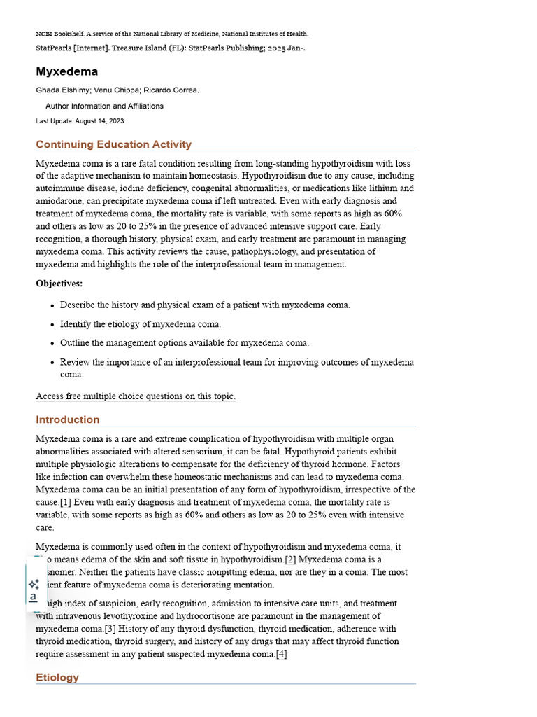 Understanding Myxedema Coma Management | PDF | Thyroid | Clinical Medicine