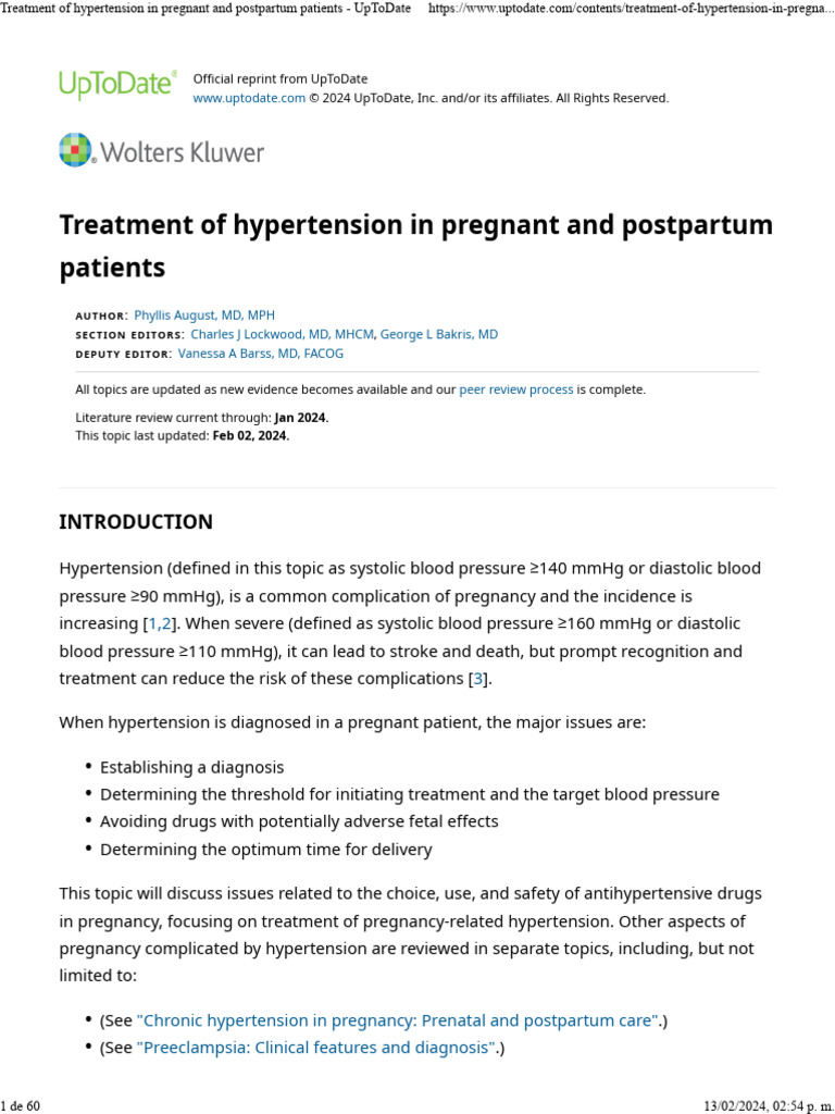 Treatment of Hypertension in Pregnant and Postpartum Patients ...
