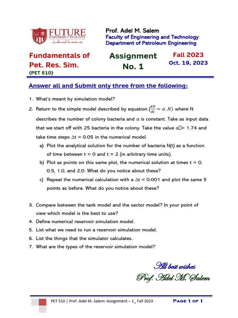 Assignment No.1 - PET 510 - Spring 2025 | PDF