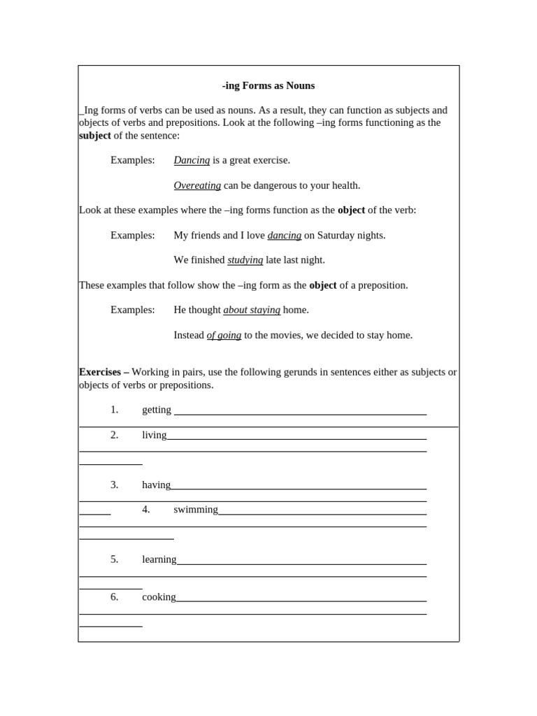 Ing Forms As Nouns | PDF