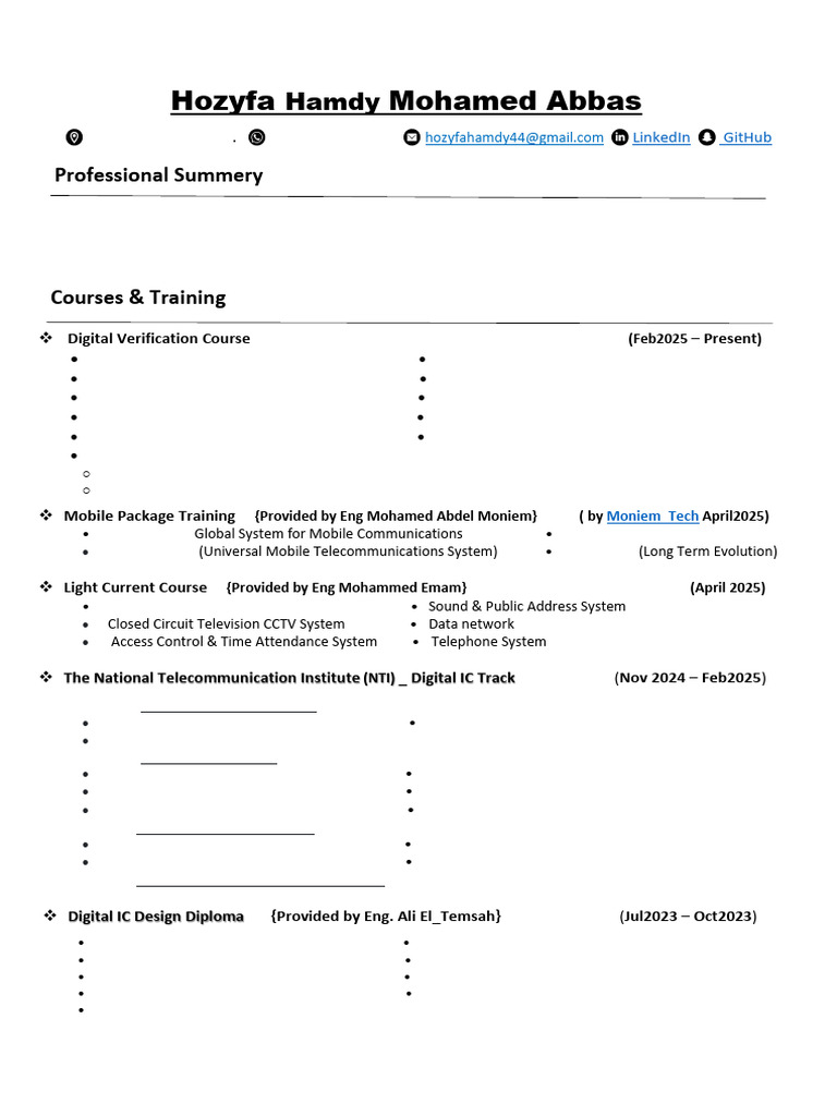 CV Hozyfa Hamdy May 2025 | PDF | Logic Synthesis | Vhdl