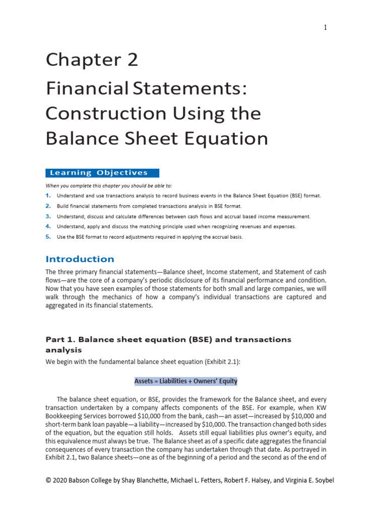 CH 2 Financial Statements Construction Using The Balance Sheet Equation ...