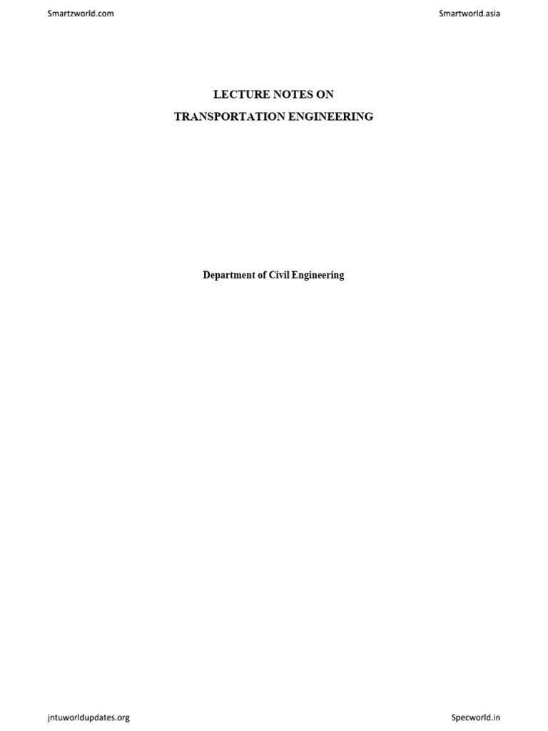Lecture Notes On Transportation Engineering: Department of Civil ...