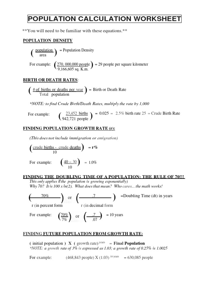 population_calculation_worksheet_Unit 3 | PDF | Population | World ...