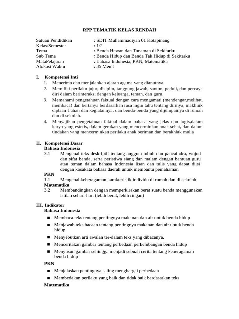 RPP 7 Tematik Kelas Rendah | PDF