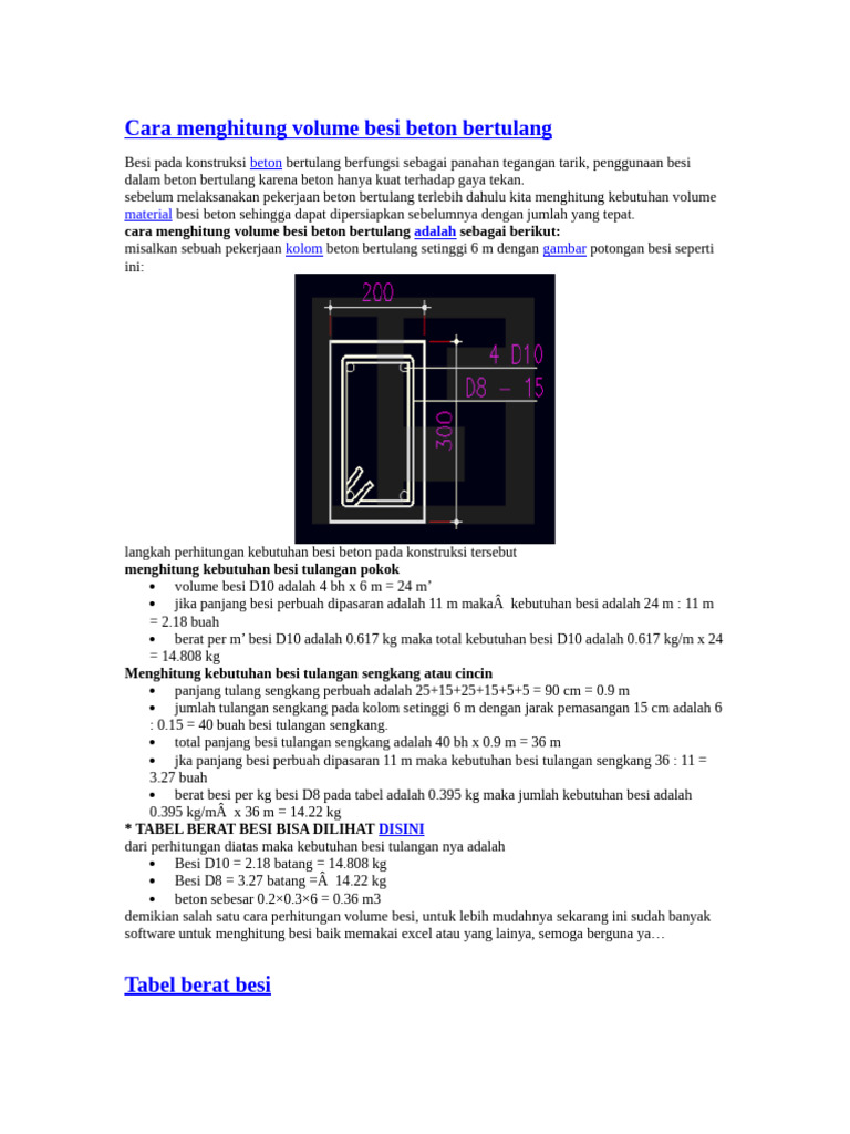 Menghitung Volume Besi D8 dan D10 | PDF