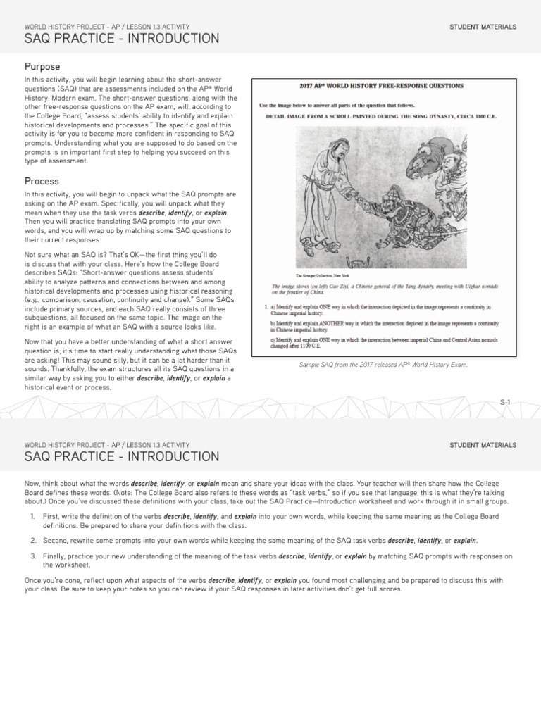 WHPAP 131 Activity SAQ Practice Introduction Student | PDF | Africa