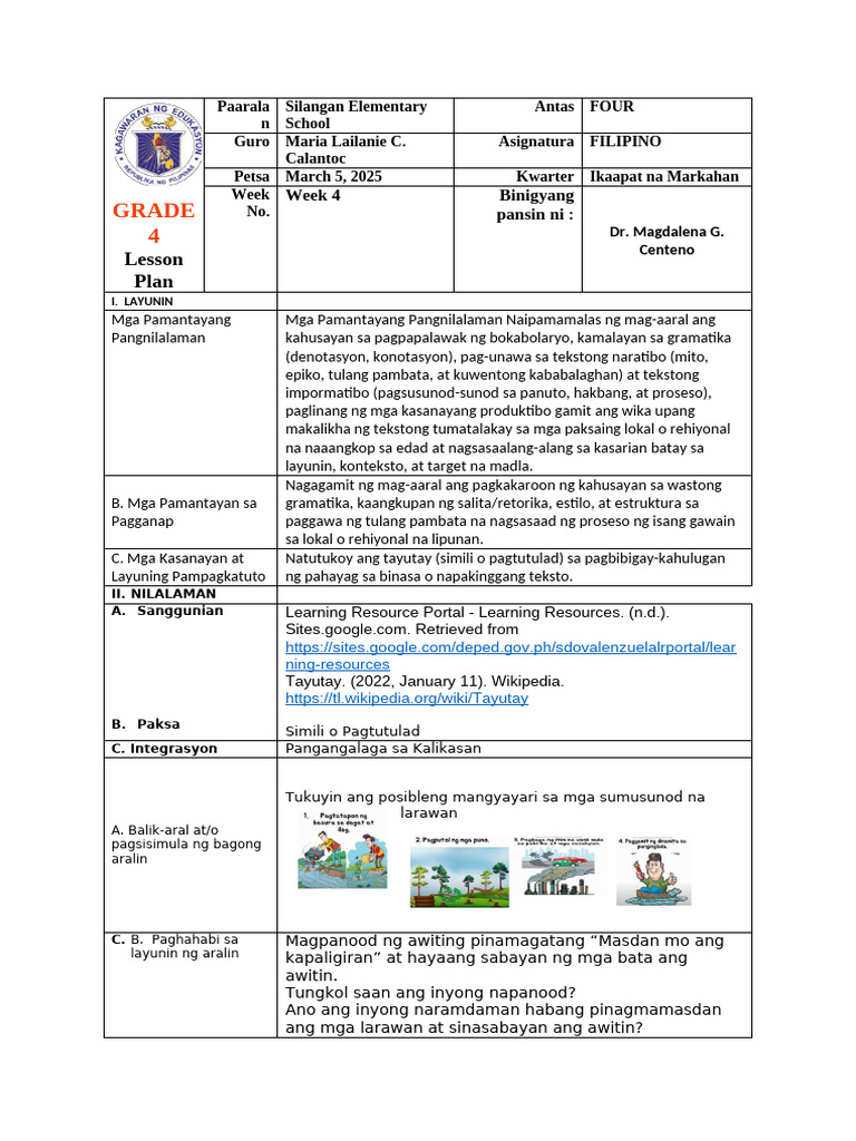 Simili - Lesson Plan in Filipino S.Y. 20224-2025 | PDF