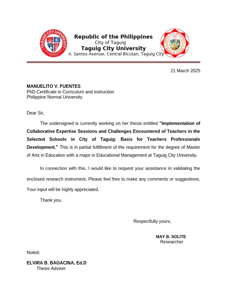 Letter To Validator Manuel | PDF