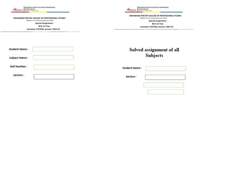 Solved Assignment of All Subjects: Student Name-: Subject Name-: Roll ...