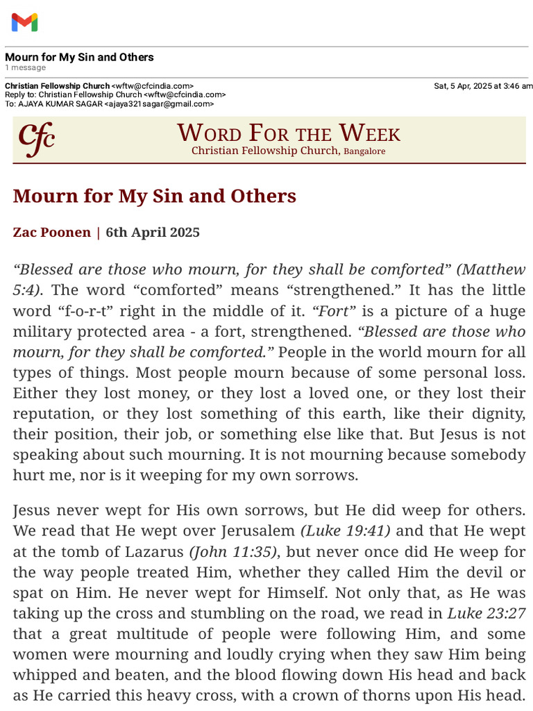 Gmail-Mourn For My Sin and Others | PDF | Jesus | Sin