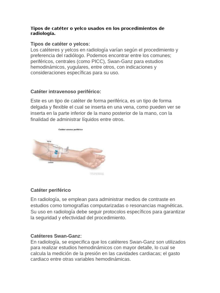 Tipos de Catéter o Yelco Usados en Los Procedimientos de Radiología | PDF | Radiología | Terapia ...