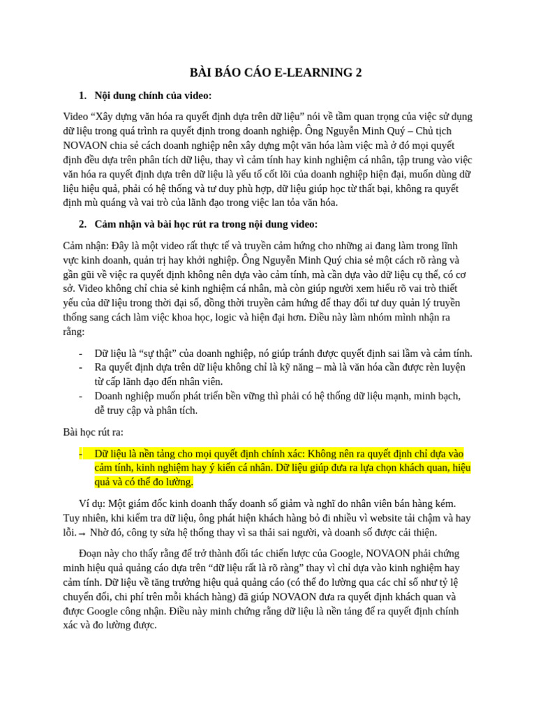 Bài Báo Cáo Elearning 2 | PDF