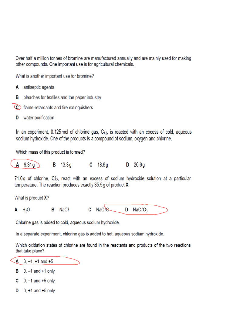 A Level Chemistry: Halogens Worksheet | PDF | Chlorine | Acid