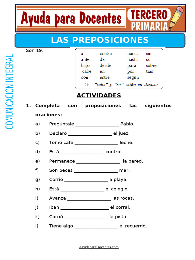 Las Preposiciones para Tercero de Primaria | PDF