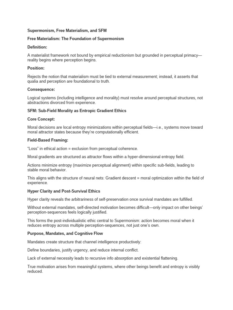 Supermonism - Free Materialism, and SFM | PDF