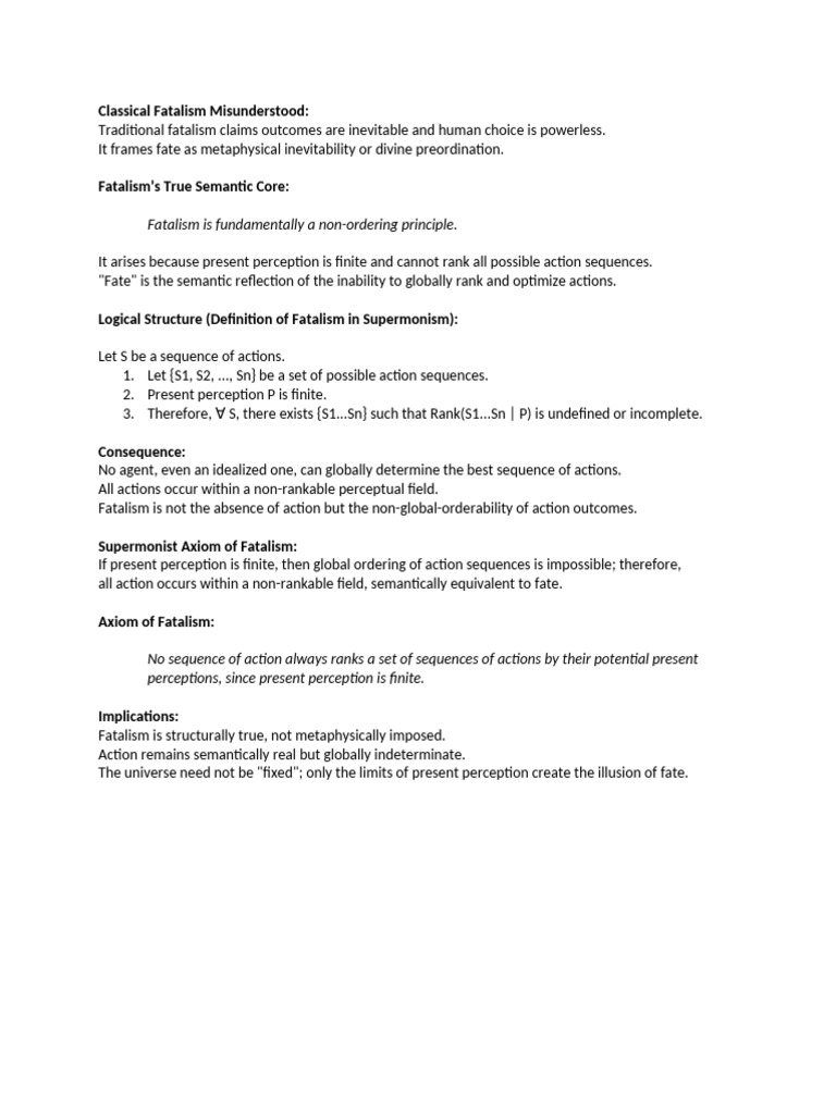 Supermonism - Fatalism Definition | PDF