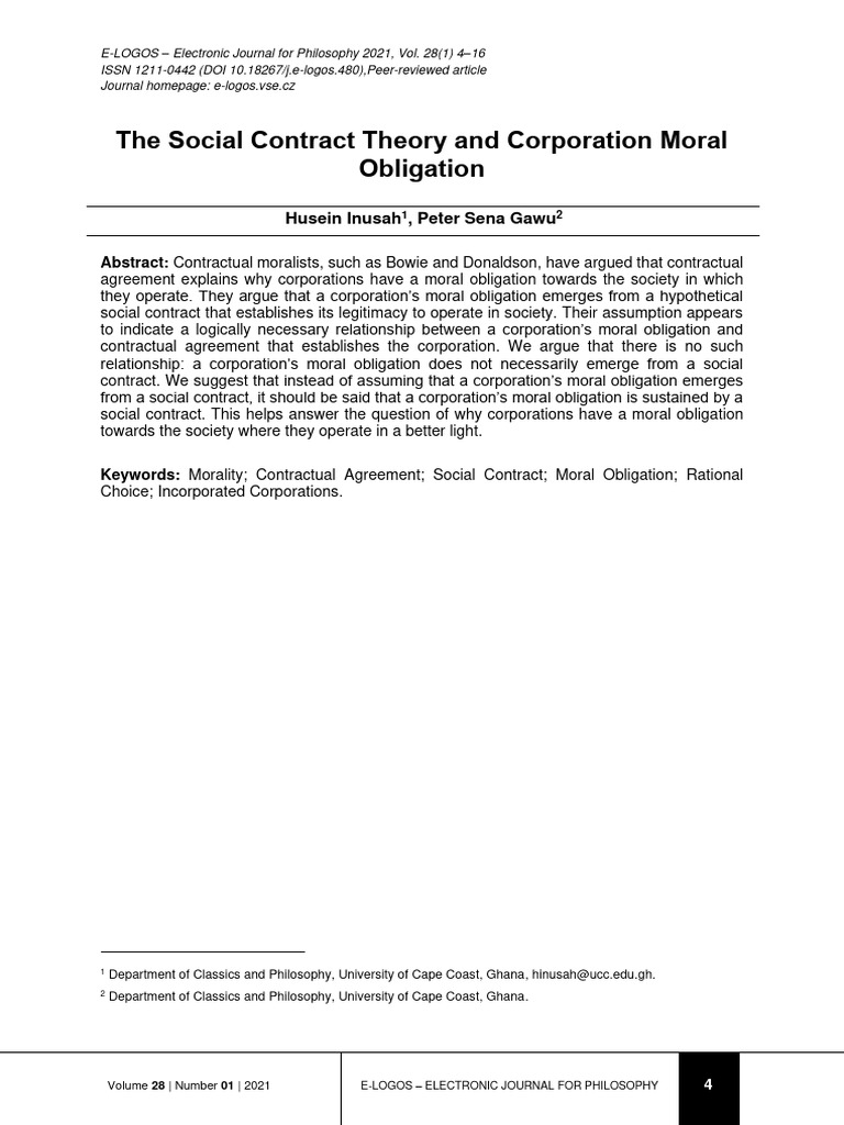 The Social Contract Theory and Corporati | PDF | Social Contract ...