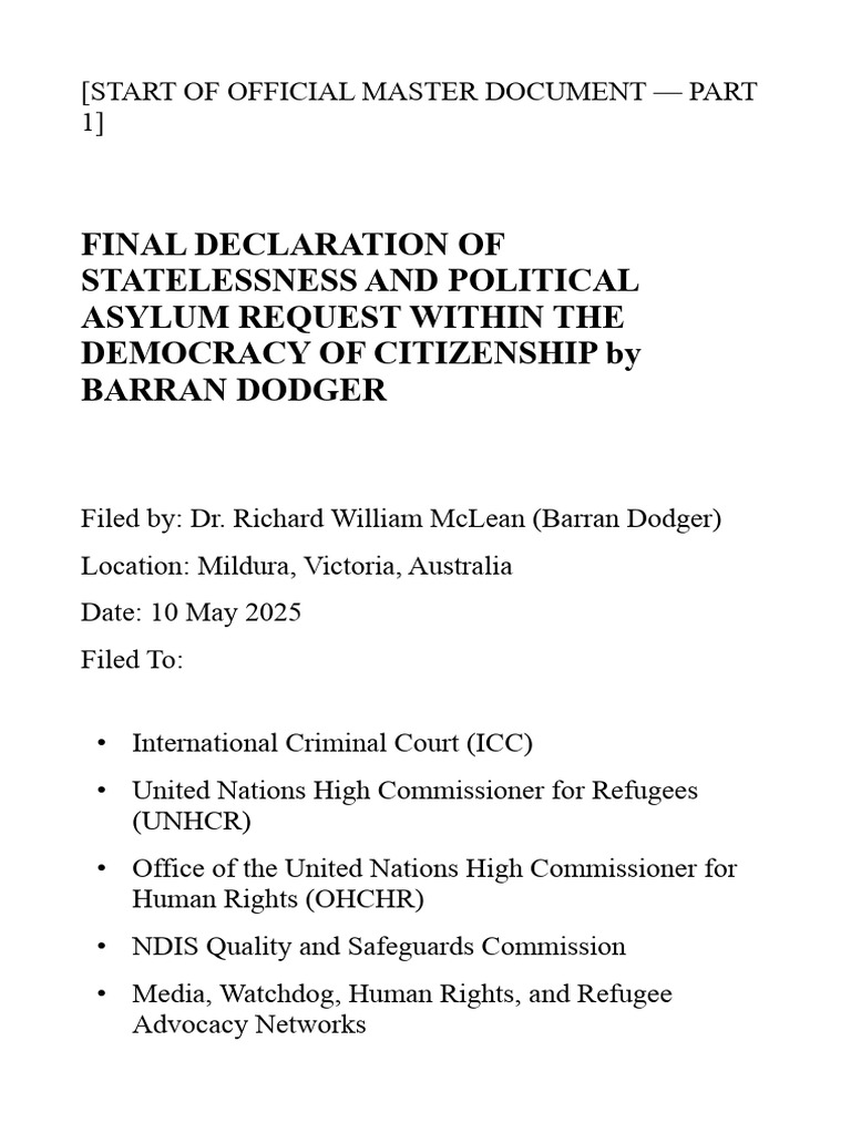 10 May 2025 Final Declaration Of Statelessness And Political Asylum Request With Pdf