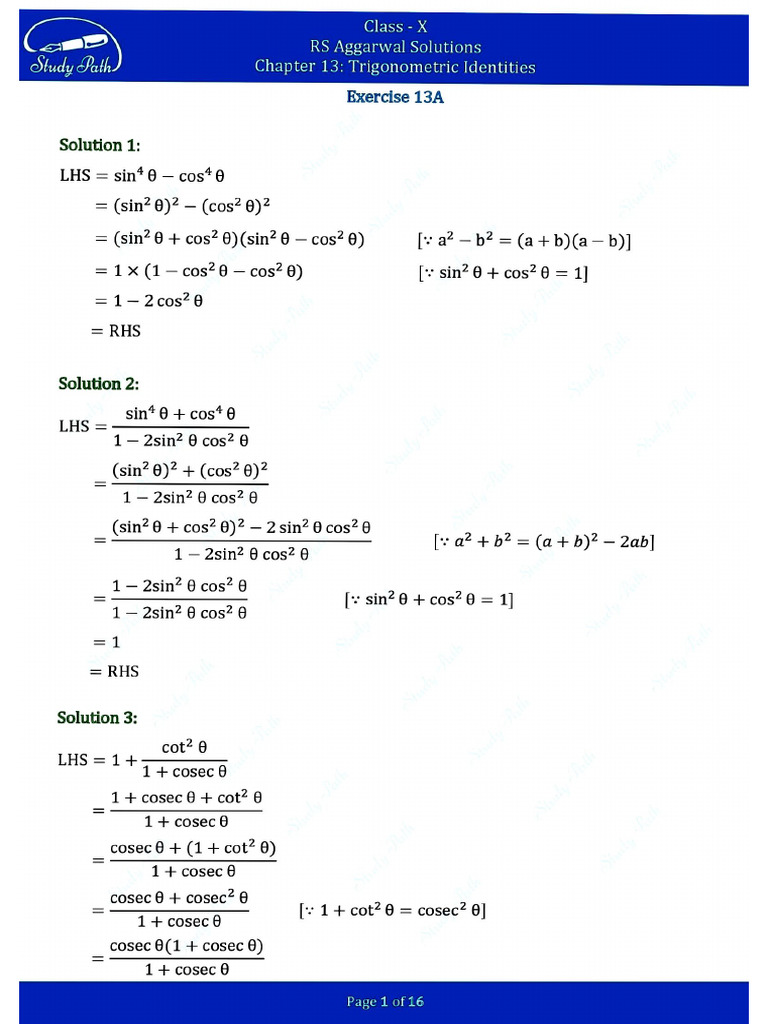 RS Aggarwal EX 13A | PDF