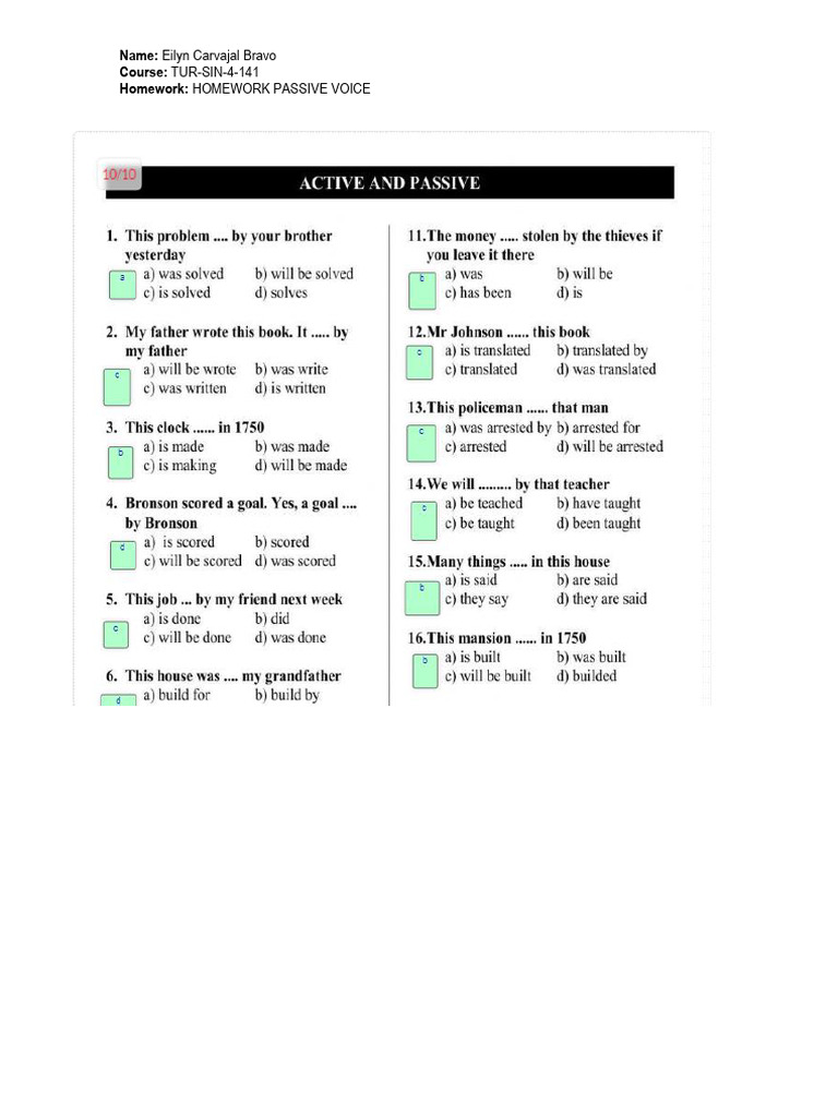 Homework Passive Voice | PDF