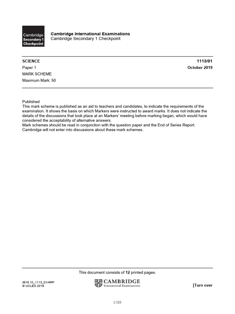 Lower Secondary Checkpoint Science 1113 MS April 2016 October 2019 ...