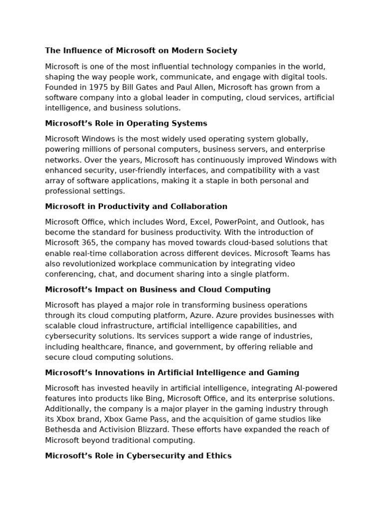 The Influence of Microsoft on Modern Society | PDF | Microsoft | Cloud ...