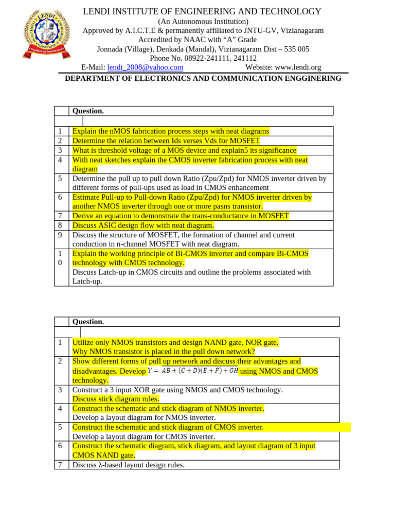 VLSI Assignment (1,2) 22KD-C | PDF | Mosfet | Cmos