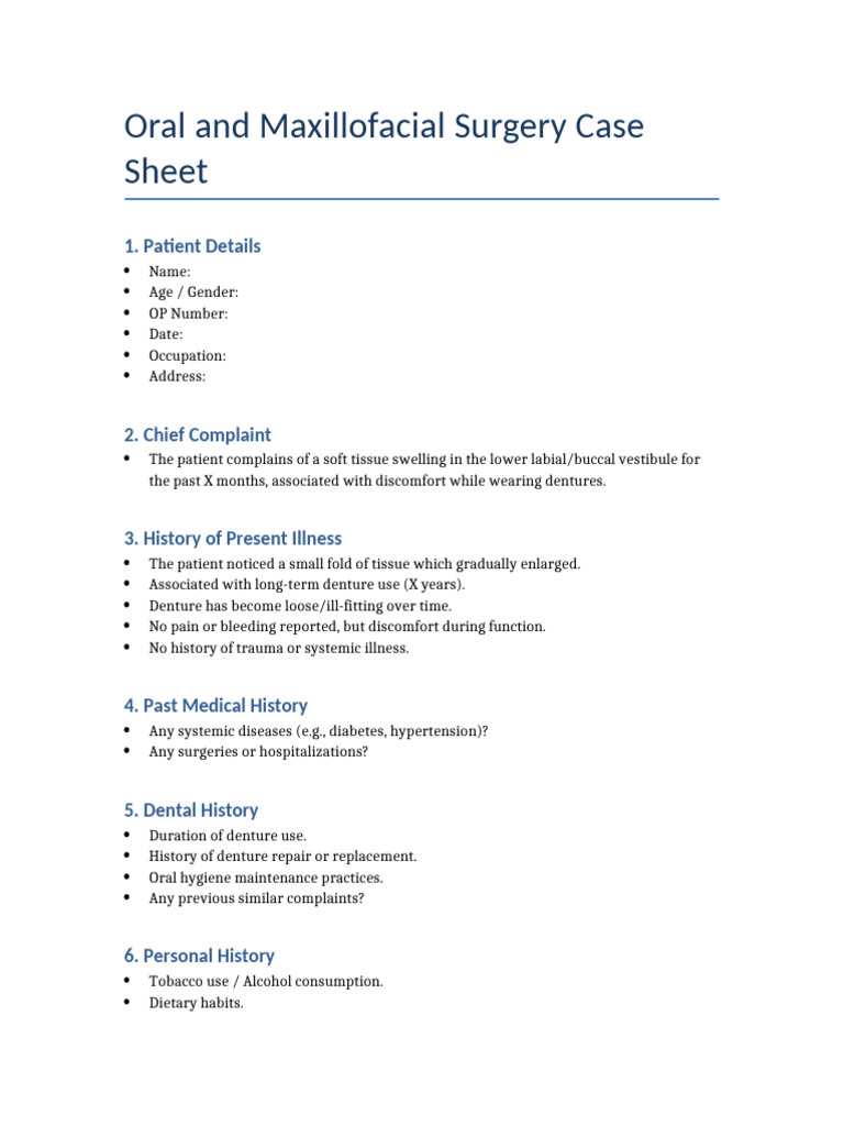 OMFS CaseSheet Denture Hyperplasia | PDF | Medical Specialties | Clinical Medicine