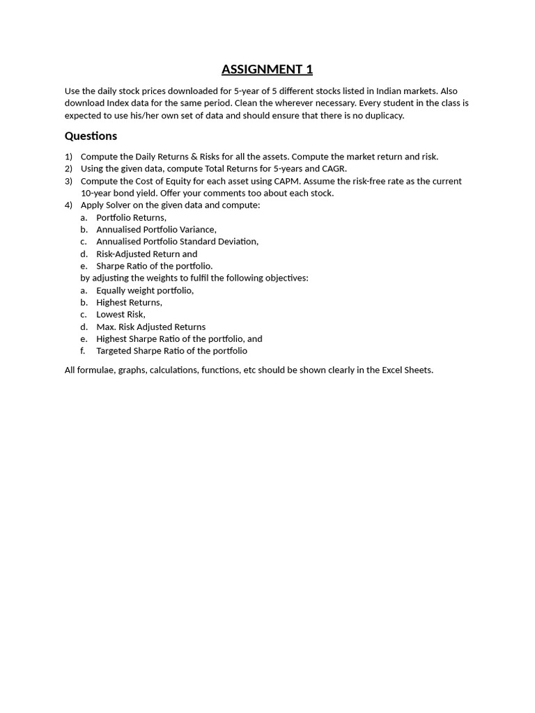 Assignment 1: Questions | PDF