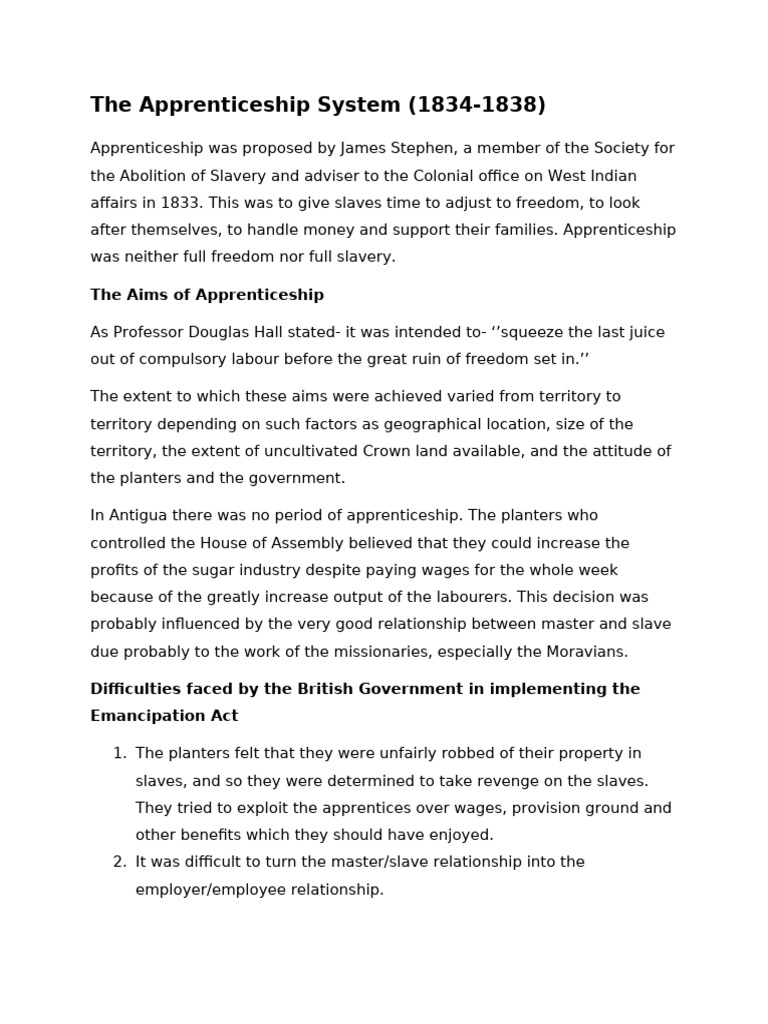 Apprenticeship System 1833-1838 Notes | PDF | Slavery | Unfree Labour