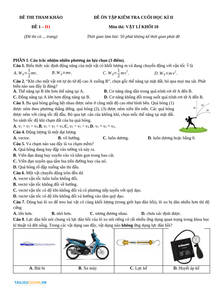 Đề 1 - CK2 Lý 10 - Form 2025 - H1 | PDF