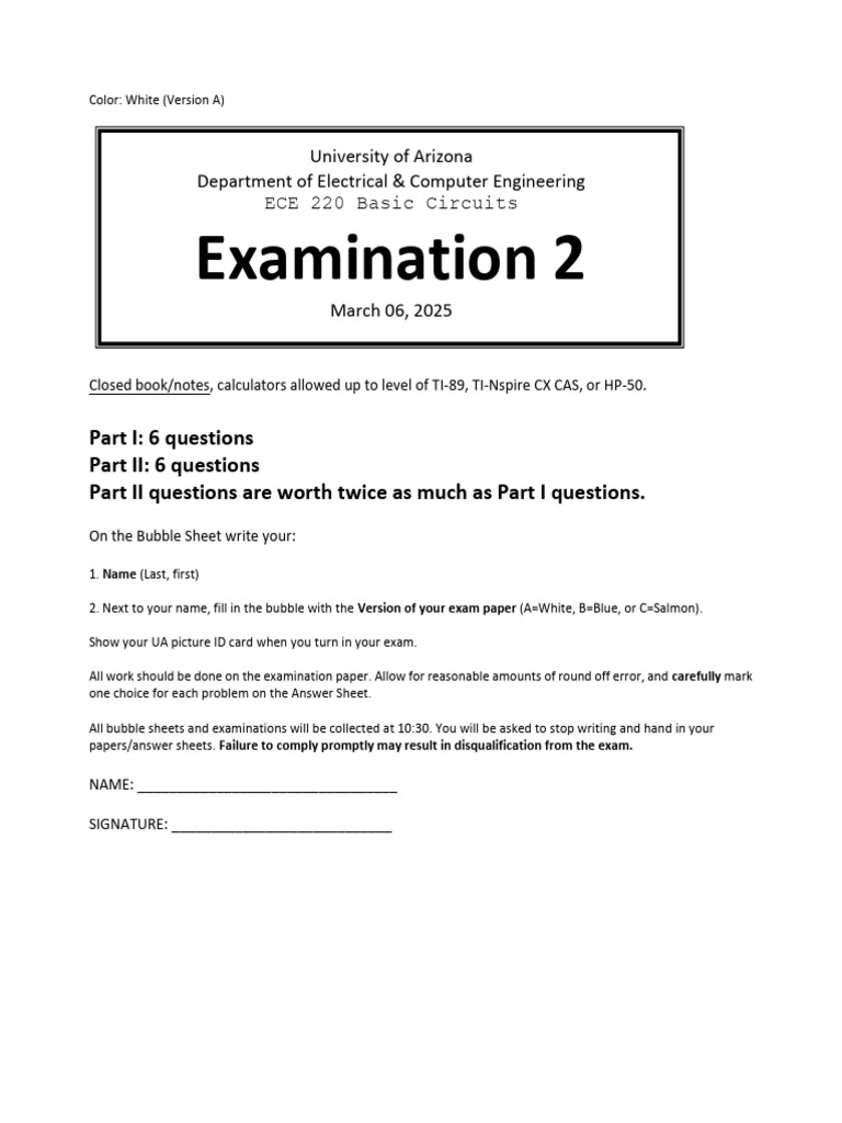 Ece220 Exam2 s25 Version A Final 2 | PDF | Electromagnetism | Computer ...