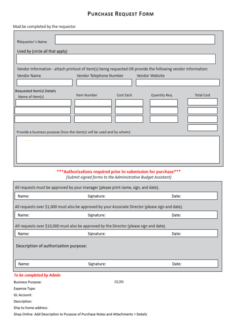 Generic Purchase Request Form | PDF