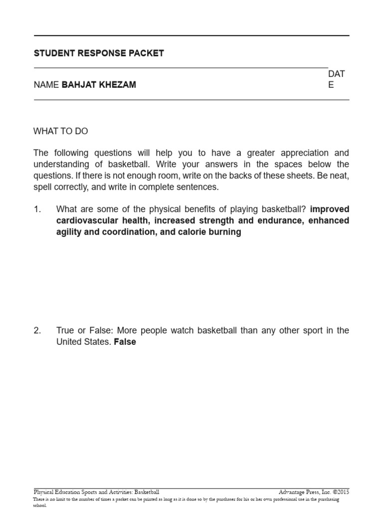 Basketball Student Worksheet 1 | PDF | Sports | Team Sports