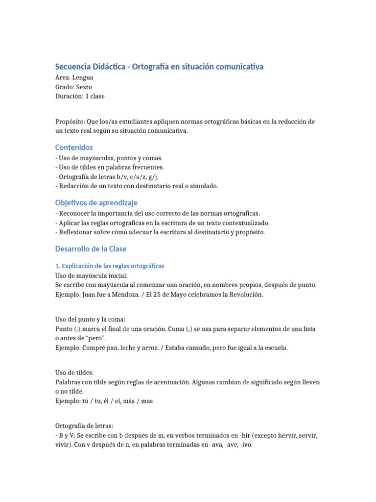 Secuencia Ortografia Sexto Grado | PDF