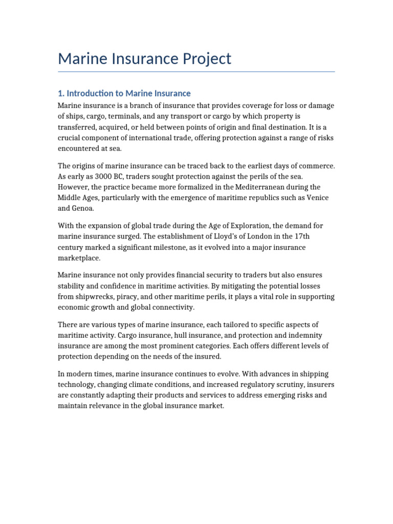 Marine Insurance Project Part1 | PDF